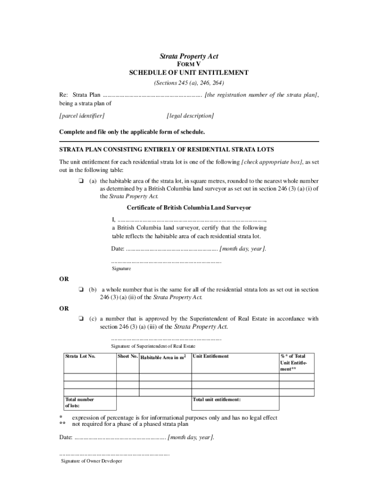 Fillable Online Strata Property Act FORM V SCHEDULE OF ... - BC Strata ...