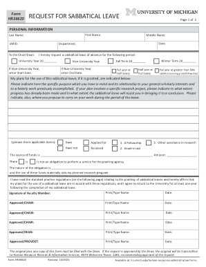 Fillable Online hr umich Fillable Online umflint Request for Sabbatical ...