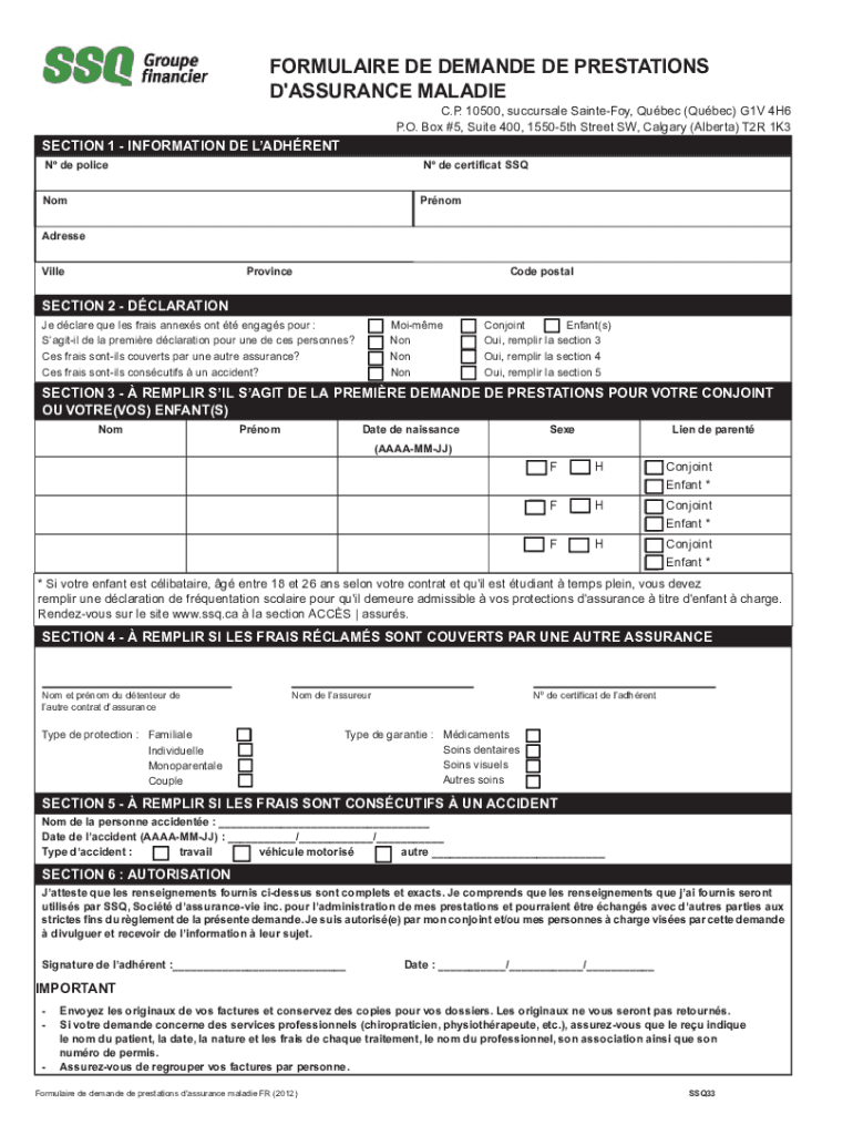 Fillable Online prase csss-iugs FORMULAIRE DE DEMANDE DE PRESTATIONS ...
