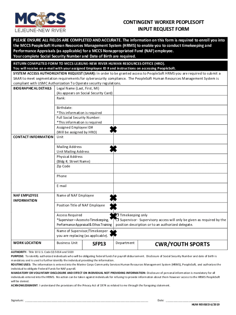 Fillable Online CONTINGENT WORKER PEOPLESOFT INPUT REQUEST FORM Fax Email Print - pdfFiller