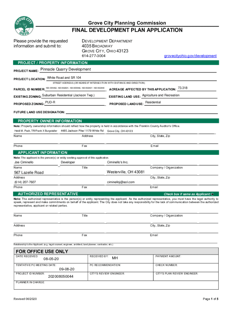 Fillable Online Grove City Planning Commission FINAL DEVELOPMENT PLAN ... Fax Email Print ...