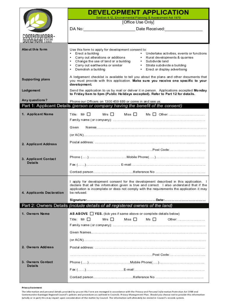 Fillable Online Development application - Department of Planning and ... Fax Email Print - pdfFiller