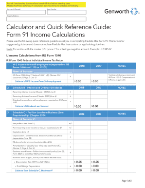 Fillable Online Form 91 Income Calculations Calculator - Genworth ...