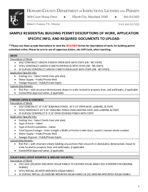 Fillable Online SAMPLE RESIDENTIAL BUILDING PERMIT DESCRIPTIONS OF WORK ...