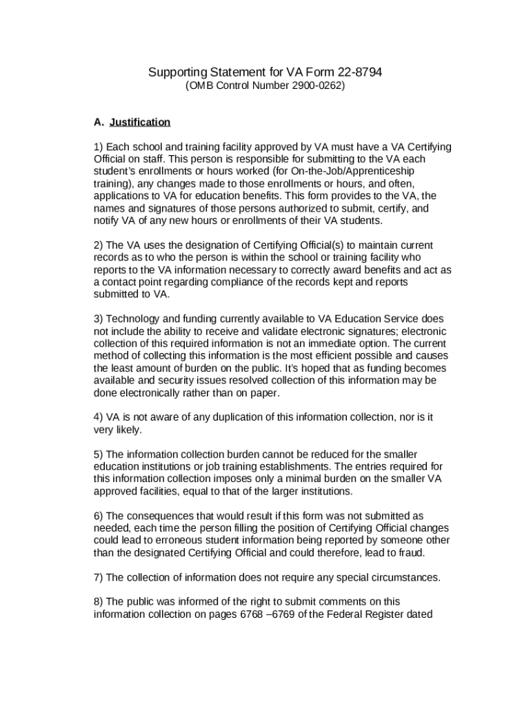 Fillable Online omb.reporticr200801/2900/012Supporting Statement for VA ...
