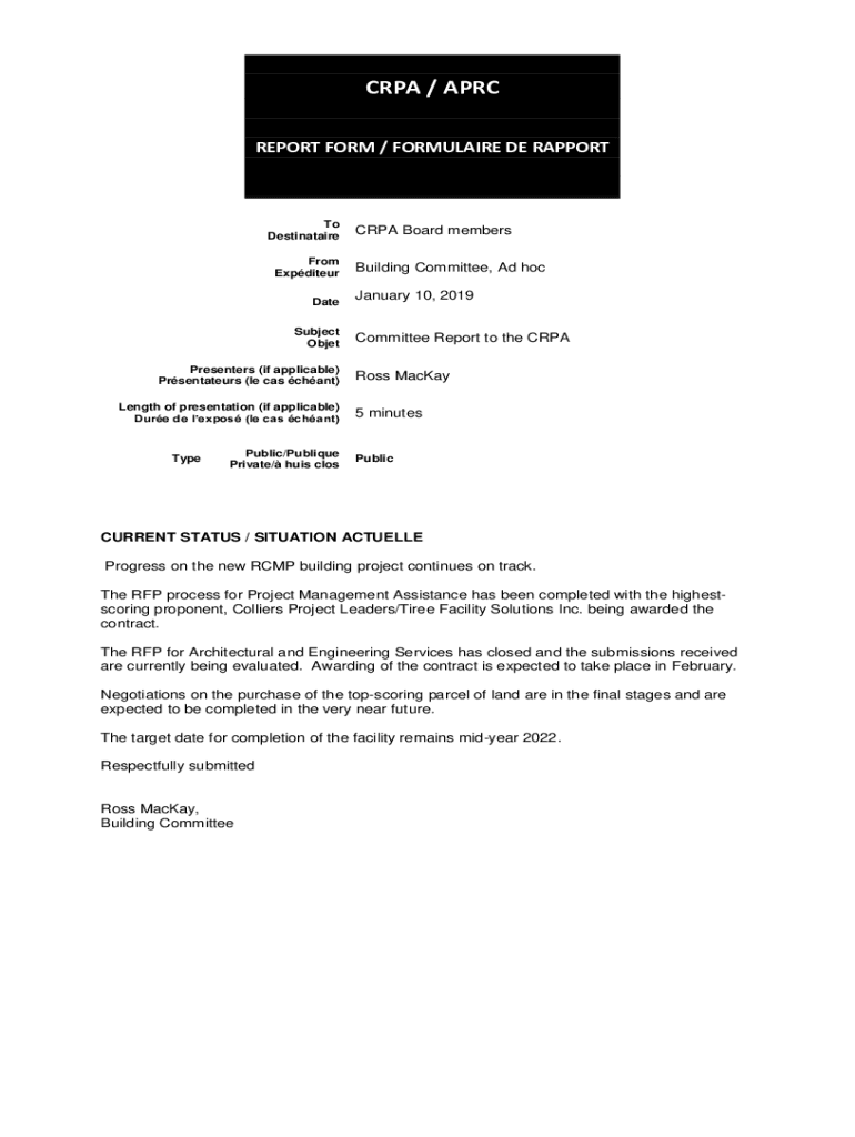 Fillable Online REPORT FORM / FORMULAIRE DE RAPPORT - crpa-aprc.ca Fax ...