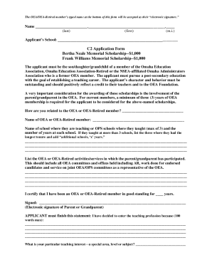 Fillable Online C2 Application Form Bertha Neale Memorial Scholarship ...