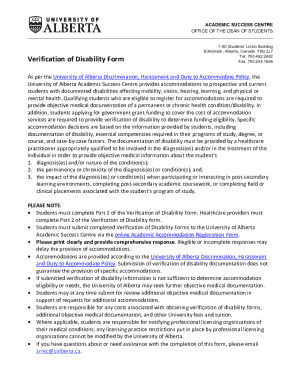 Fillable Online Verification of Disability Form - University of Alberta ...