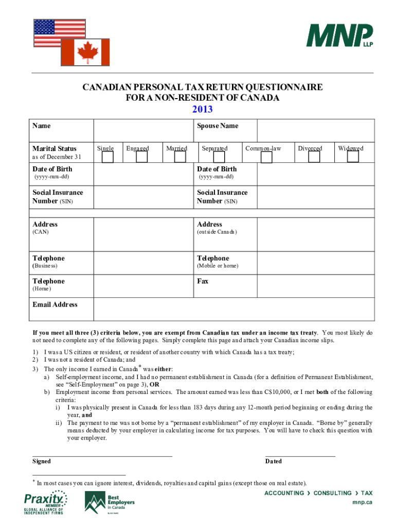 Fillable Online 25 Printable Non-resident Questionnaire Forms and ...
