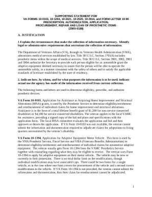 Fillable Online SUPPORTING STATEMENT FOR VA FORMS 10-0103, 10-1394, 10 ...