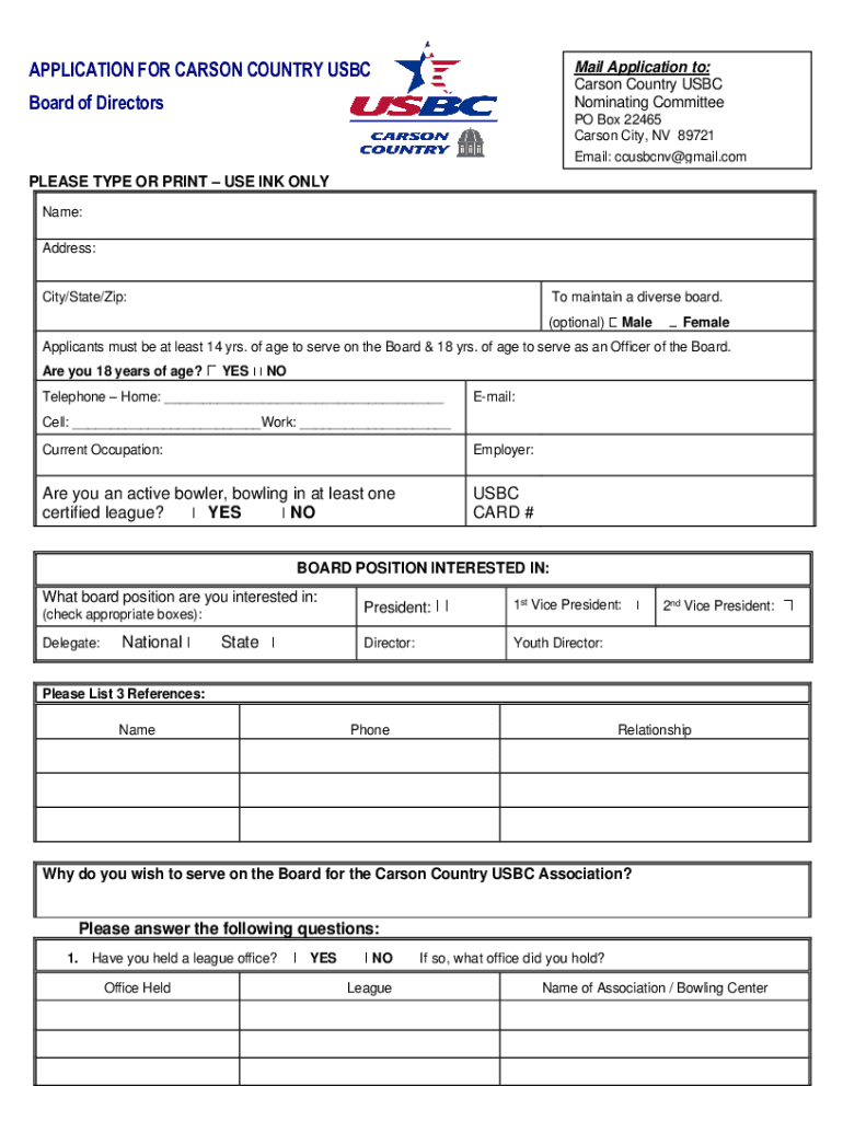Fillable Online . USBC Local association board member application form ...