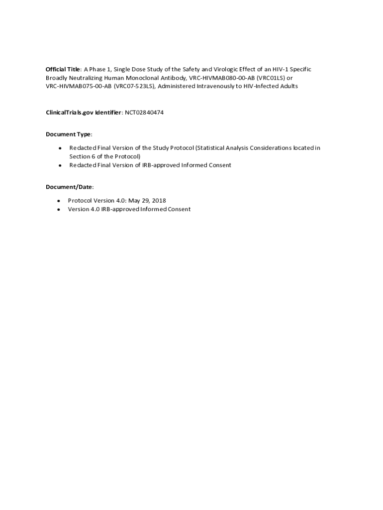 Fillable Online VRC 607-ACTG A5378: A Phase 1, Single Dose Study of the ... Fax Email Print ...