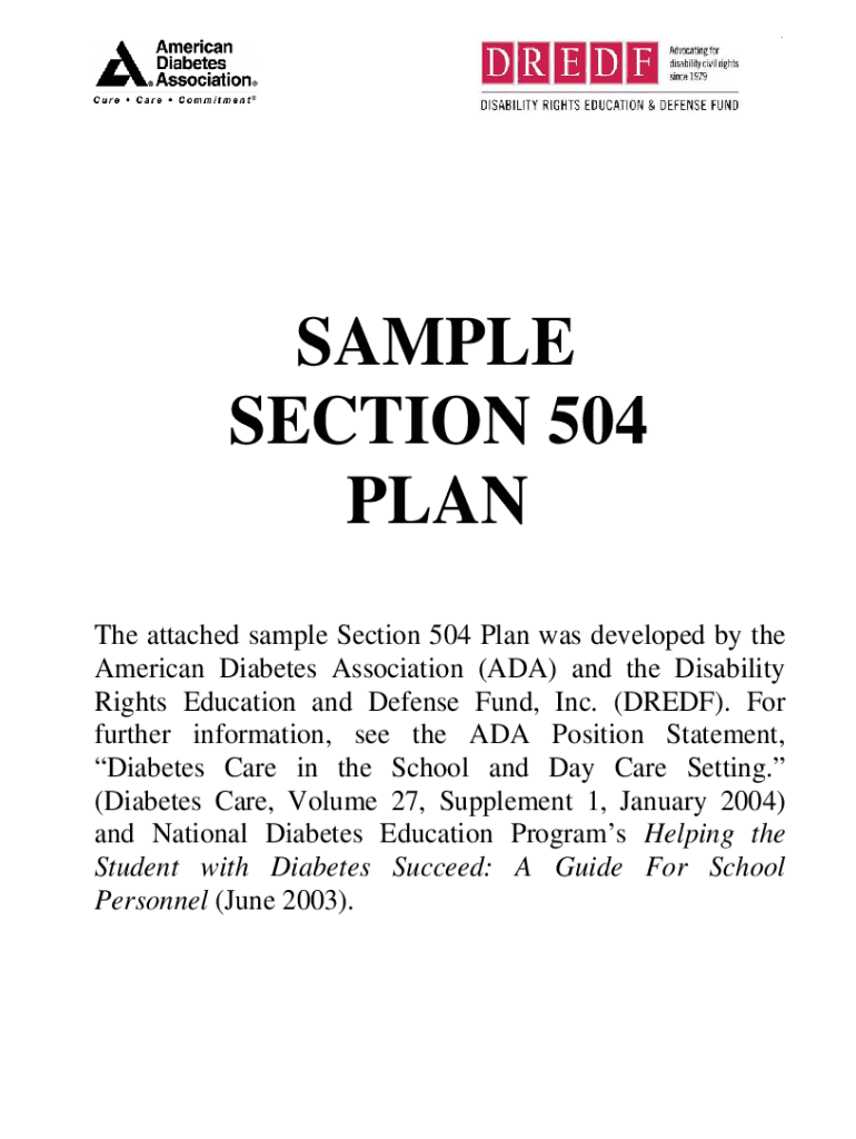 Fillable Online SAMPLE SECTION 504 PLAN - edmedkids.sites.arizona.edu ...
