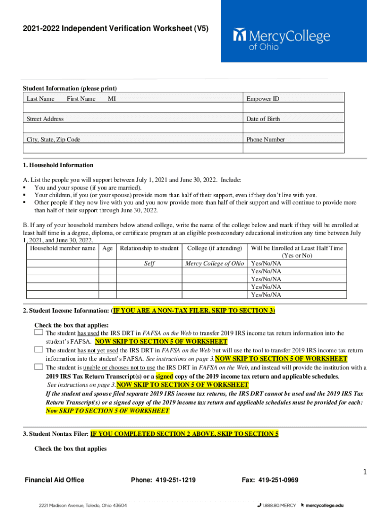 Fillable Online Fillable Online PDF V5 20212022 Verification Worksheet ... Fax Email Print ...
