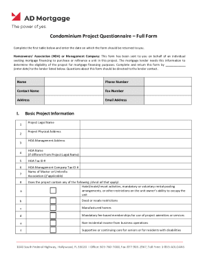 Fillable Online FULL FORM Condominium Project Questionnaire Fax Email Print - pdfFiller