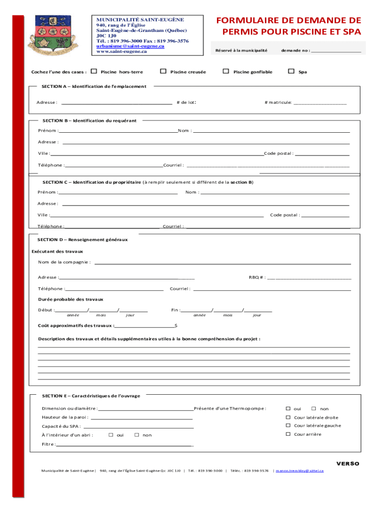 Fillable Online Fillable Online FORMULAIRE DE DEMANDE DE PERMIS POUR ... Fax Email Print - pdfFiller