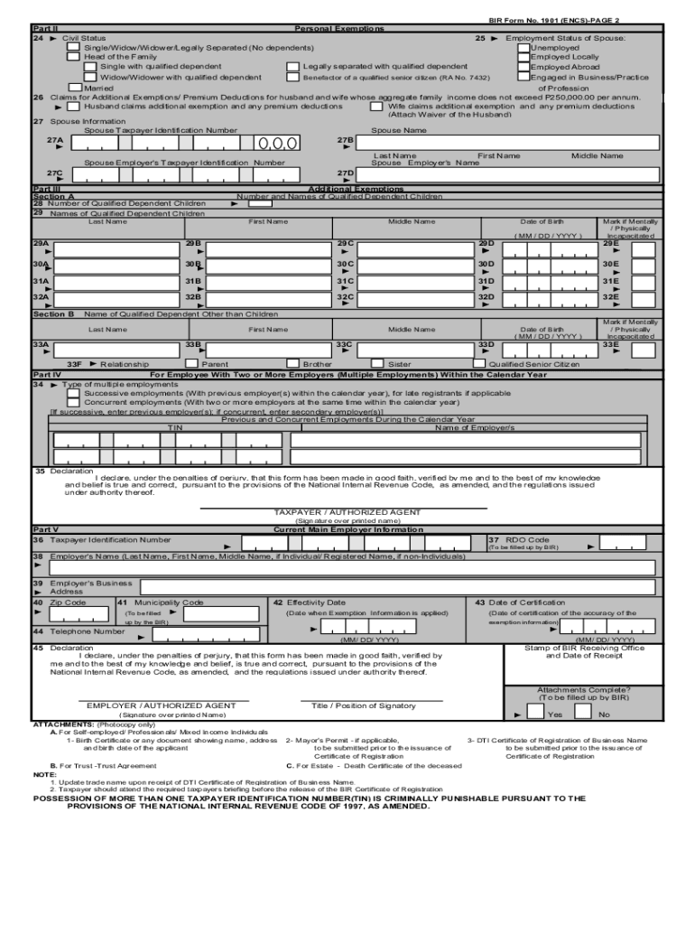 Fillable Online cdn.cocodoc.comcocodoc-form-pdfpdfBIR Form No. 1901 (ENCS)-PAGE 2 Part II ...