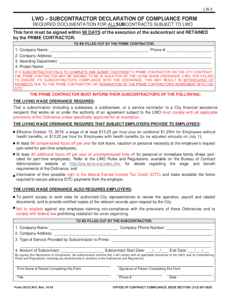 Fillable Online bca lacity CA Form LW-5 2017-2021 - Fill and Sign ...
