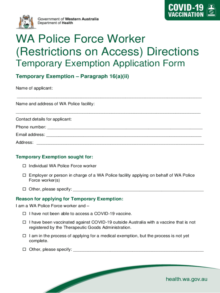 Fillable Online WA Police Force Worker (Restrictions on Access ...
