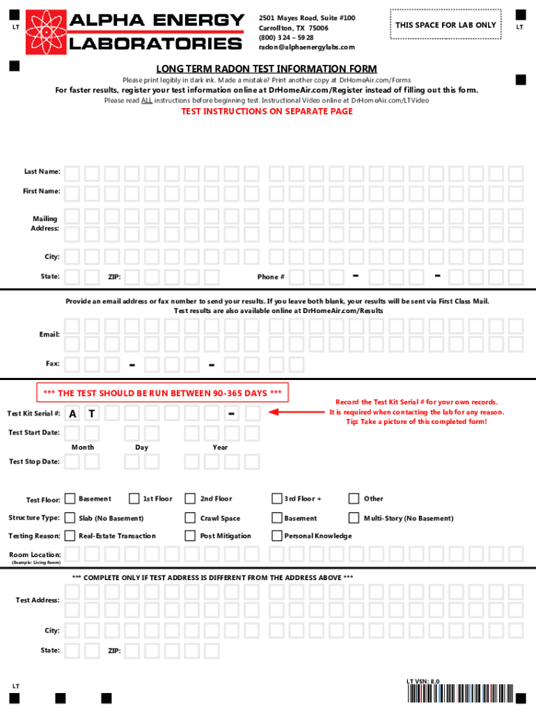 Fillable Online Fillable Online RADON TEST INFORMATION CARD TEST ...