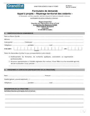 Fillable Online Formulaire de demande Appelprojets Rprage ... Fax Email ...