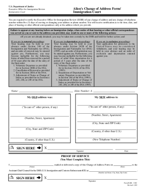Fillable Online U.S. Department of Justice Alien's Change of Address ...