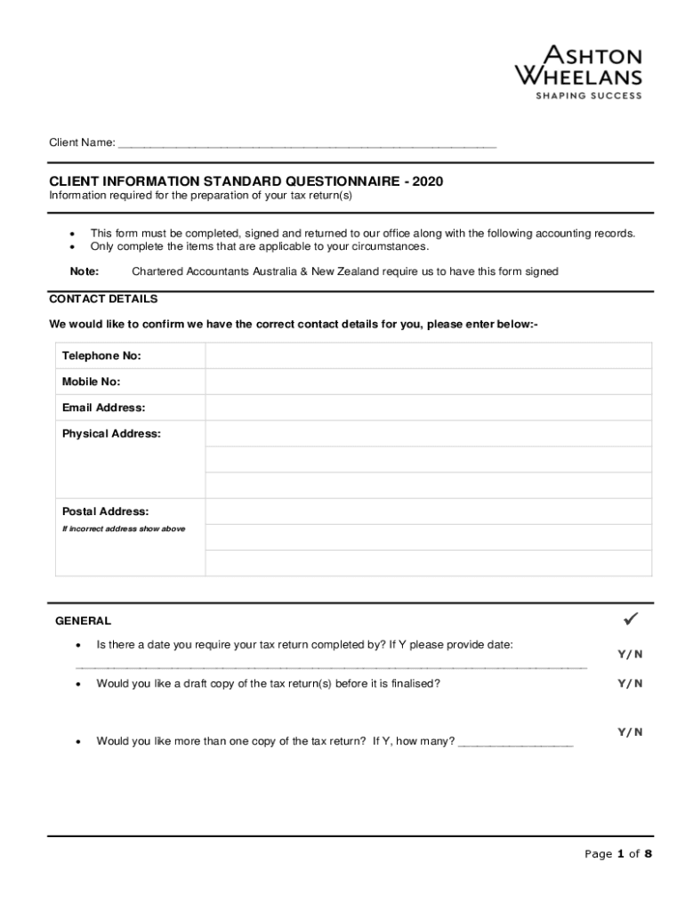 Fillable Online Tax Preparation Client Intake Form Template Pdf - Fill ...