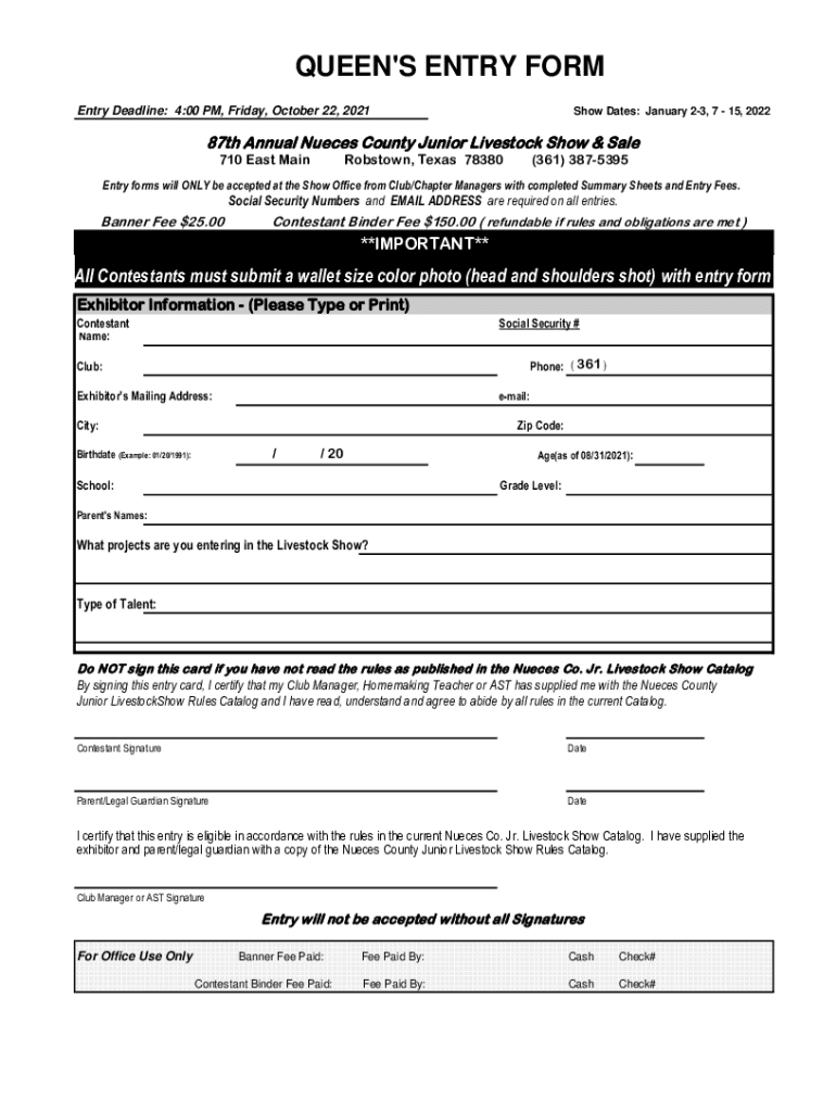 Fillable Online Crisp County Junior Livestock Show Registration Crisp ...