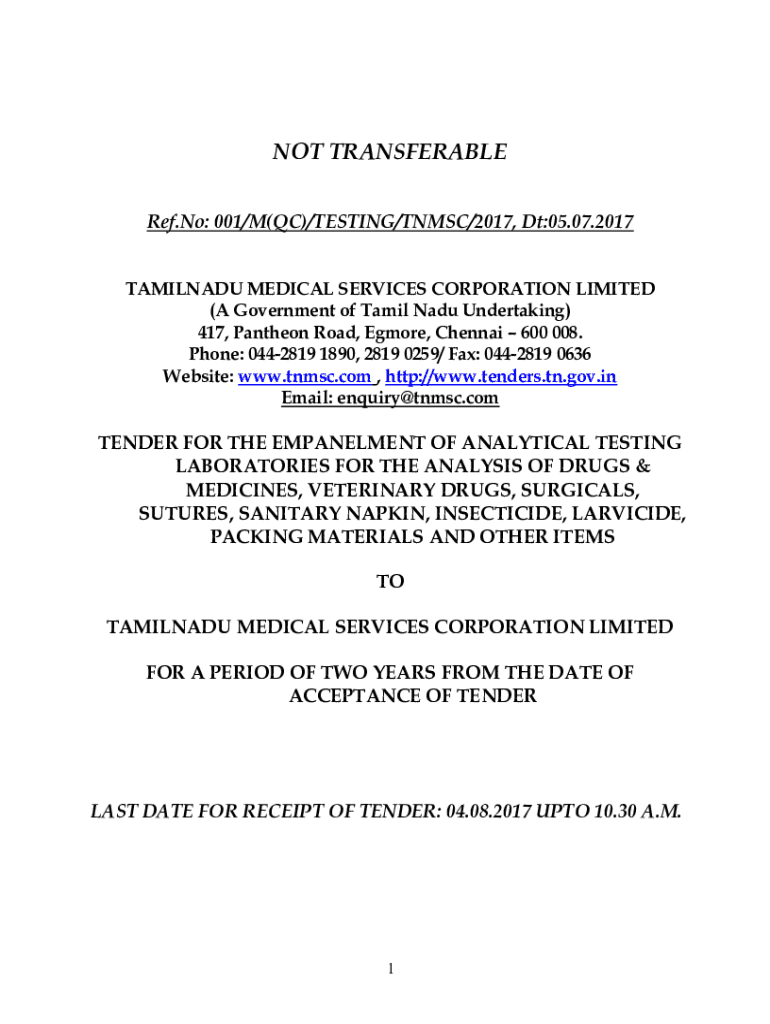 Fillable Online TAMILNADU MEDICAL SERVICES CORPORATION ... - tnmsc.tn ...