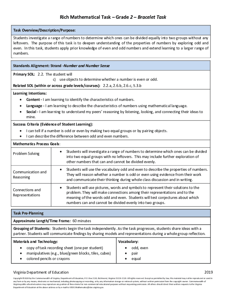 Fillable Online 2.2c bracelet task template - doe.virginia.gov Fax ...