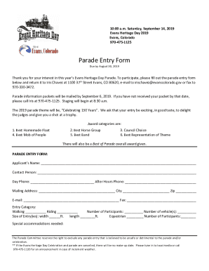 Fillable Online 2019 Parade Entry Form Fax Email Print - pdfFiller