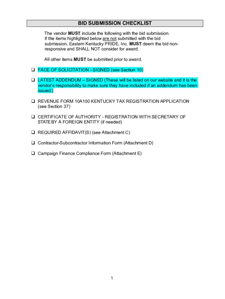 Fillable Online PROPOSAL SUBMISSION CHECKLIST The vendor MUST non ...