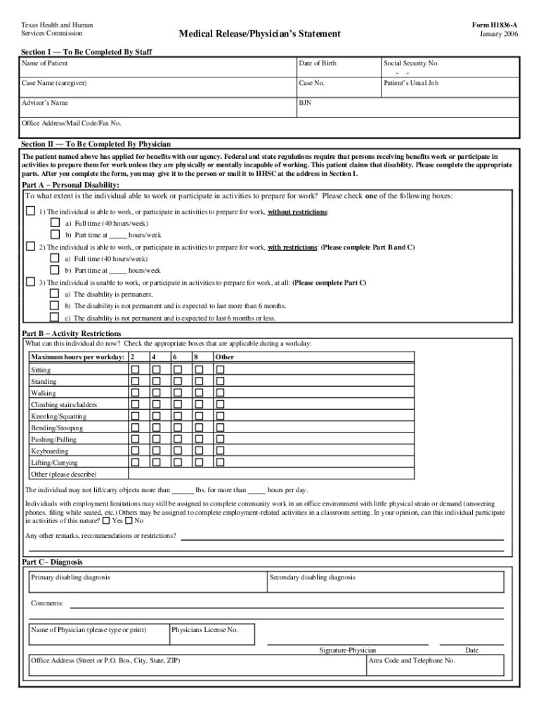 Fillable Online Texas Health and Human Form H1836-A Services Commission ...
