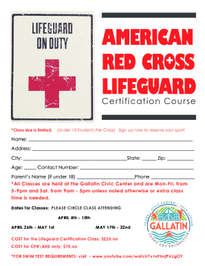 Fillable Online Lifeguard cert. form 2021 Fax Email Print - pdfFiller