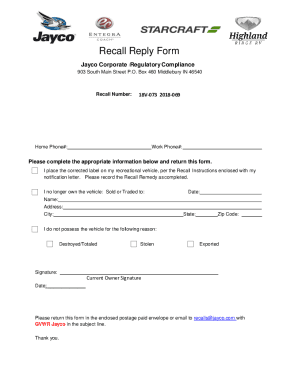 Fillable Online Recall Reply Form Fax Email Print - pdfFiller