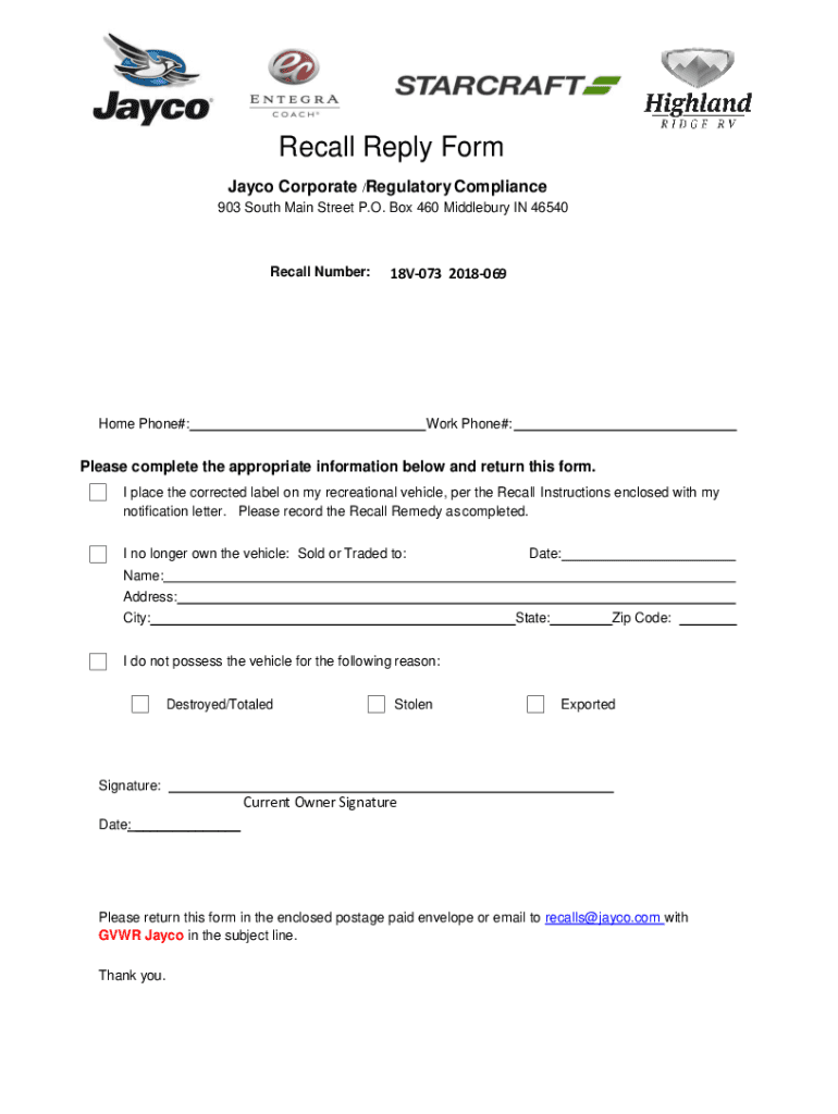 Fillable Online Recall Reply Form Fax Email Print - pdfFiller