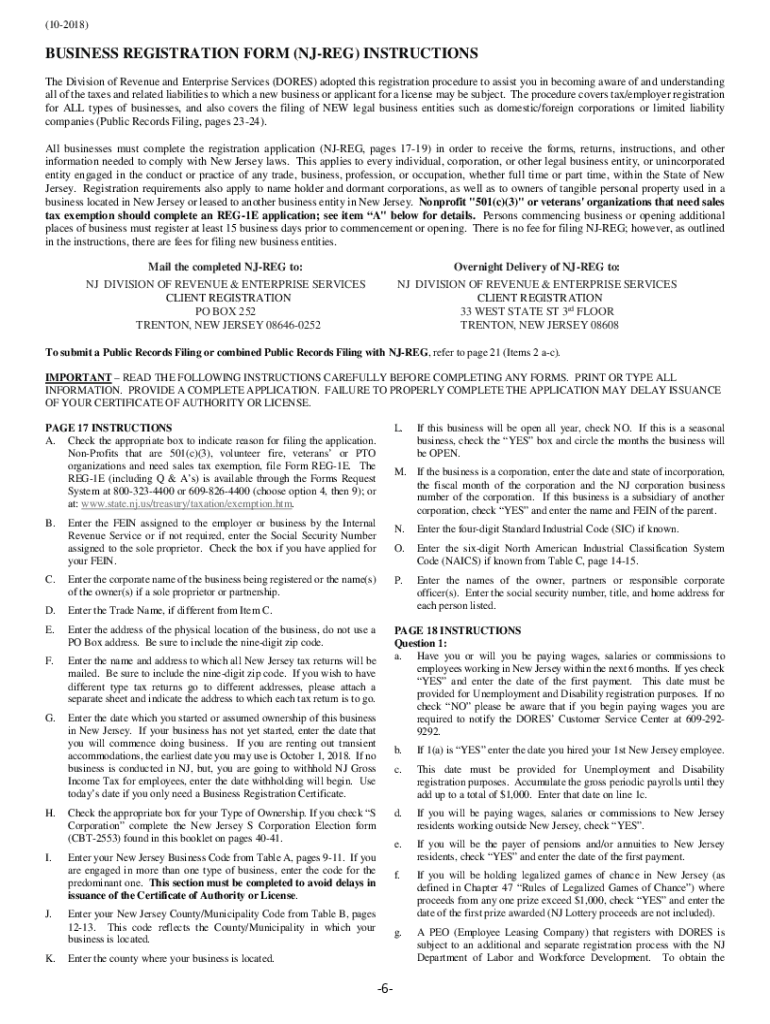 Fillable Online Nj Division Of Revenue Business Registration ...