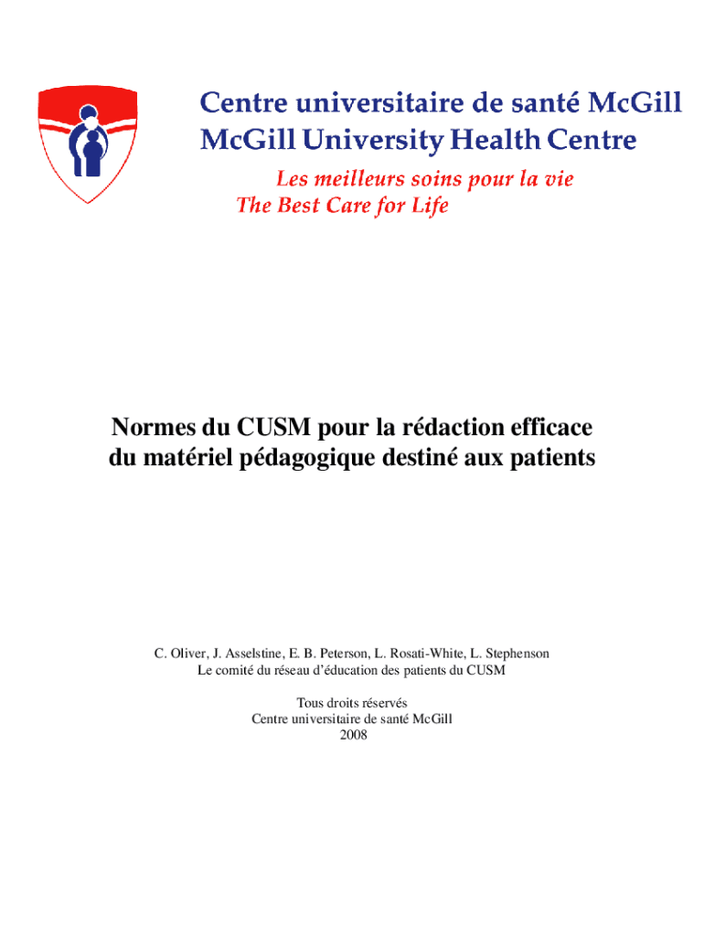 Fillable Online MUHC Guidelines for Developing Effective Patient ...