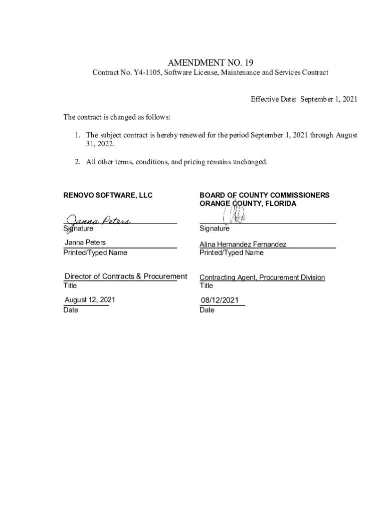 Fillable Online ftp orangecountyfl AMENDMENT NO. 2 CONTRACT NO. Y15-103 ...