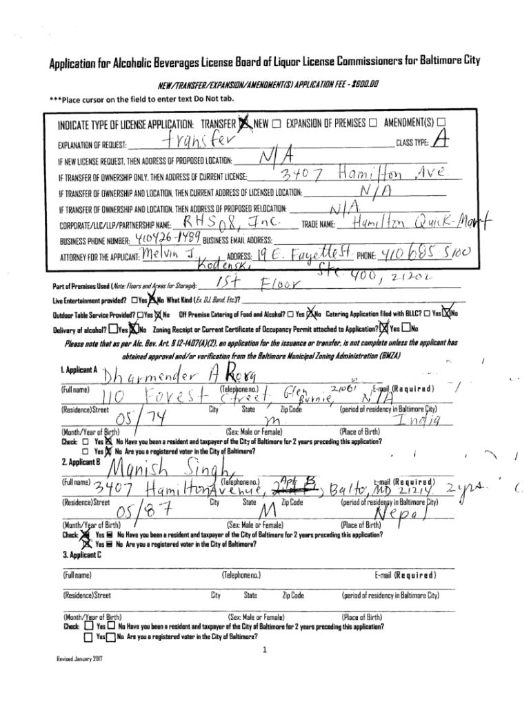 Fillable Online bllcrecords baltimorecity Get the free Application for Alcoholic Beverages ...