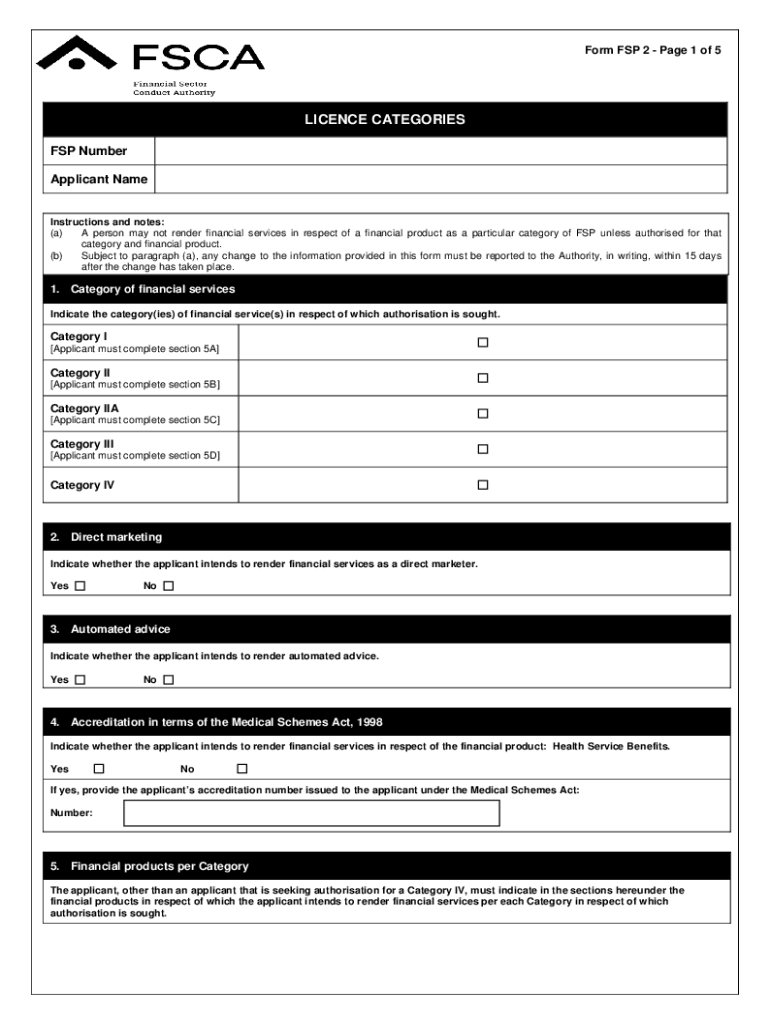 Fillable Online Form FSP 2Page 1 of 3 - FSCA Fax Email Print - pdfFiller