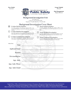 Fillable Online dps nv Fillable Online Background Investigation Cover ...