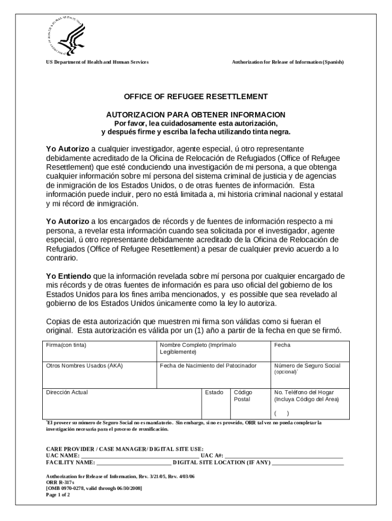 Fillable Online ORR R 317s Authorization For Release Information fillable-online-orr-r-317s-authorization-for-release-information