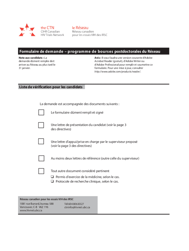 Fillable Online Application Form for the CTN Postdoctoral Fellowship ...