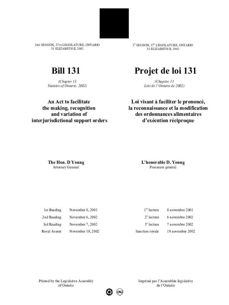 Fillable Online Bill 131 Projet de loi 131 - Legislative Assembly of ...
