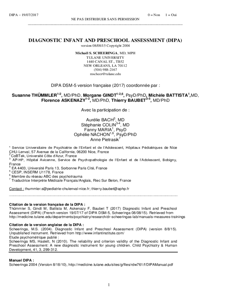 Fillable Online DIAGNOSTIC INFANT AND PRESCHOOL ASSESSMENT (DIPA) Fax ...