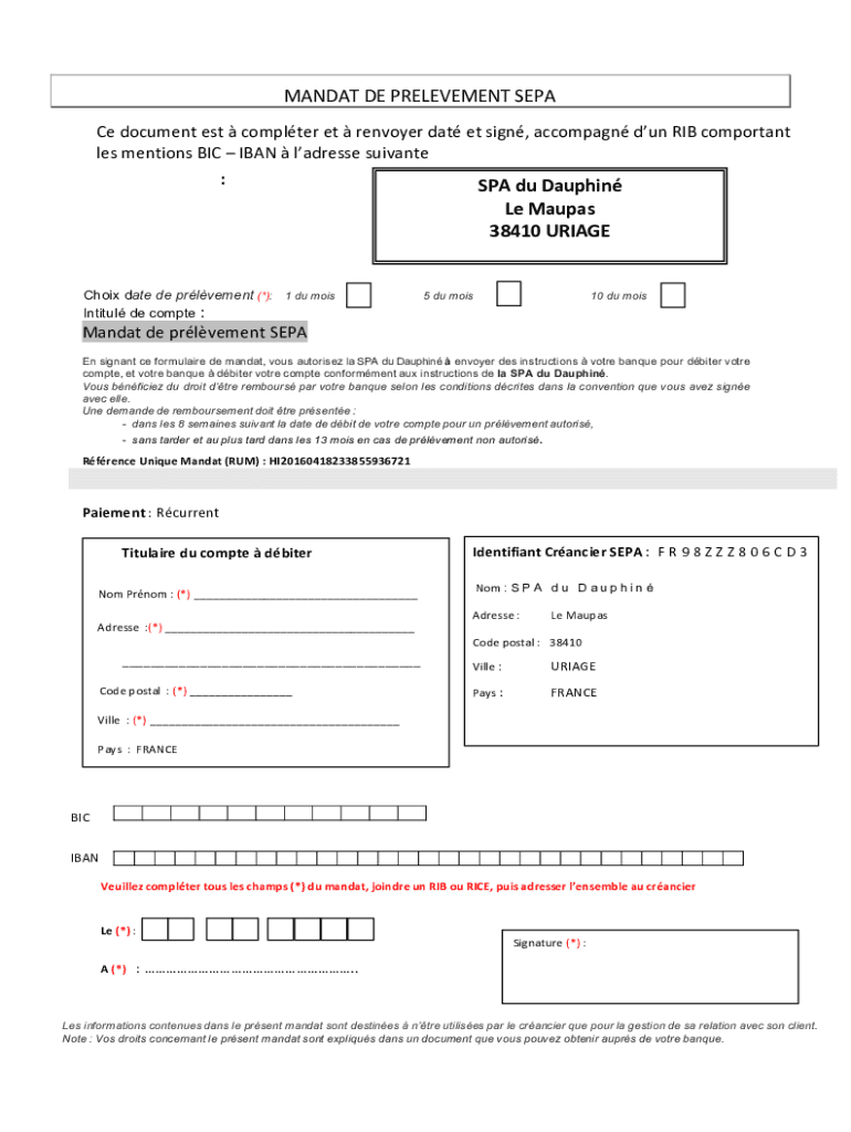 Remplissable En Ligne Fillable Online Formulaire Mandat de prlvement ...