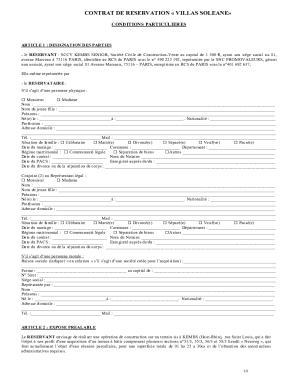 Fillable Online CONTRAT DE RESERVATION VILLAS SOLEANE VERSION DA V6 ...
