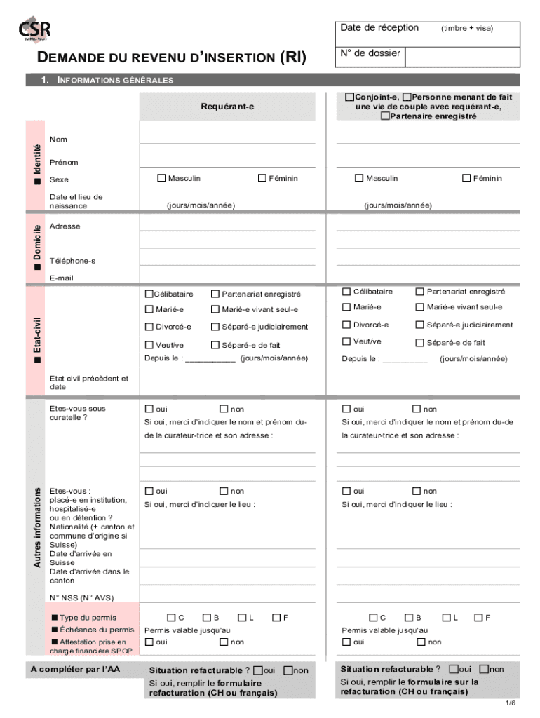 Fillable Online Fillable Online Remplissable demande du revenu d'insertion ... Fax Email Print ...