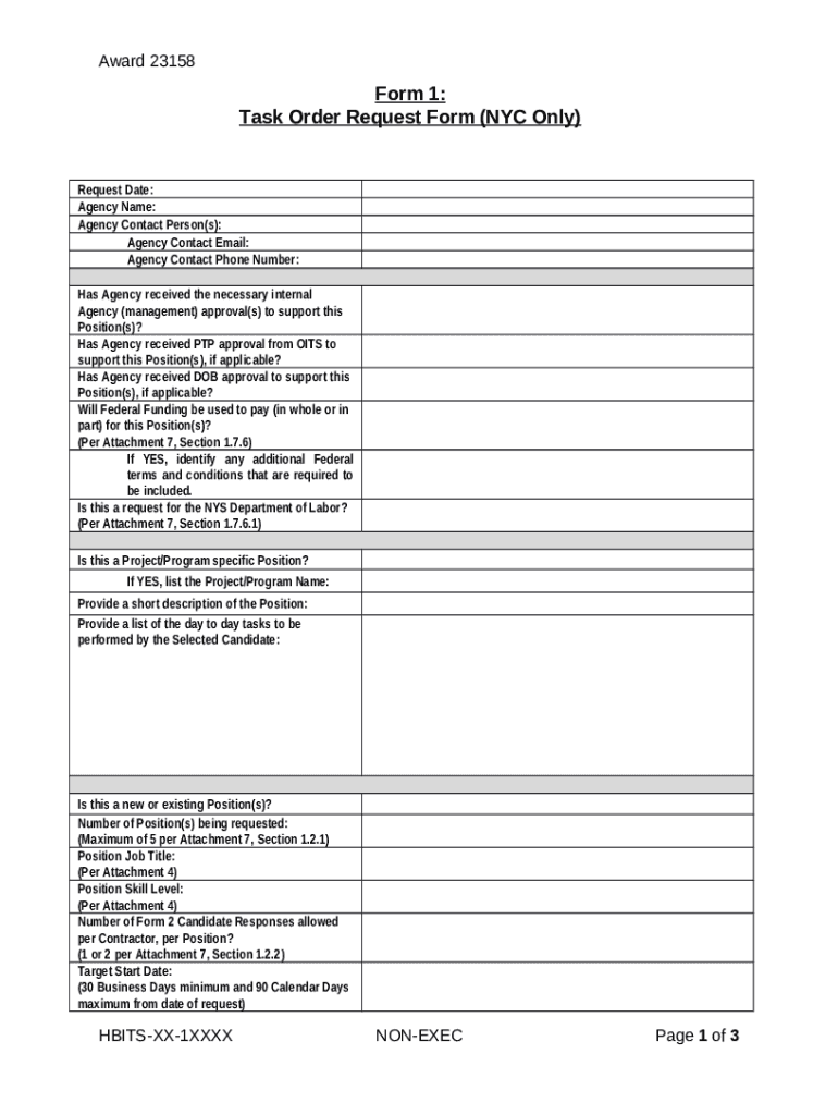 Task Order Request (NYS Only). HBITS Award 23158 - ogs ny Doc Template ...